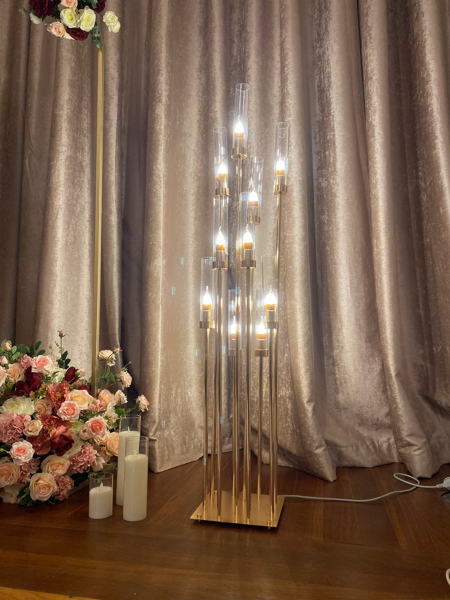 gold candles stand – Rosy Events Hire
